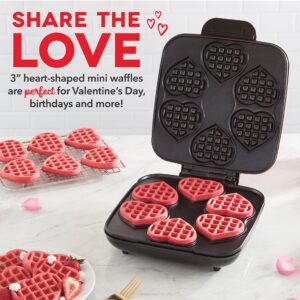 DASH Multi Mini Heart Shaped Waffle Maker: Six Mini Waffles, Perfect for Families, Dual Non-stick Surfaces with Quick Release & Easy Clean - Red Heart