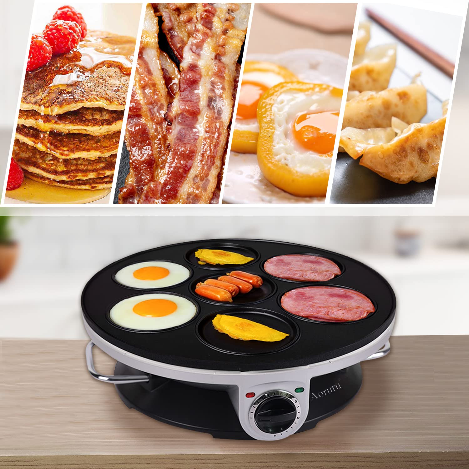 Aoruru Electric Pancake Maker for Kids Mini Crepe Maker Nonstick Fried Eggs Pan