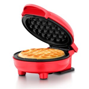 holstein housewares personal non-stick waffle maker, red - 4-inch waffles in minutes