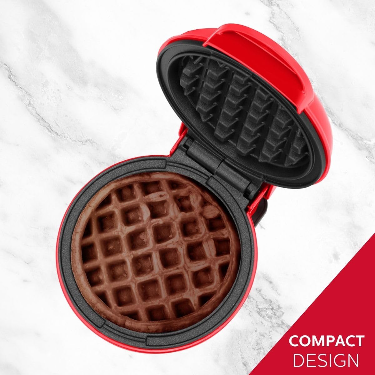 Holstein Housewares Personal Non-Stick Waffle Maker, Red - 4-inch Waffles in Minutes