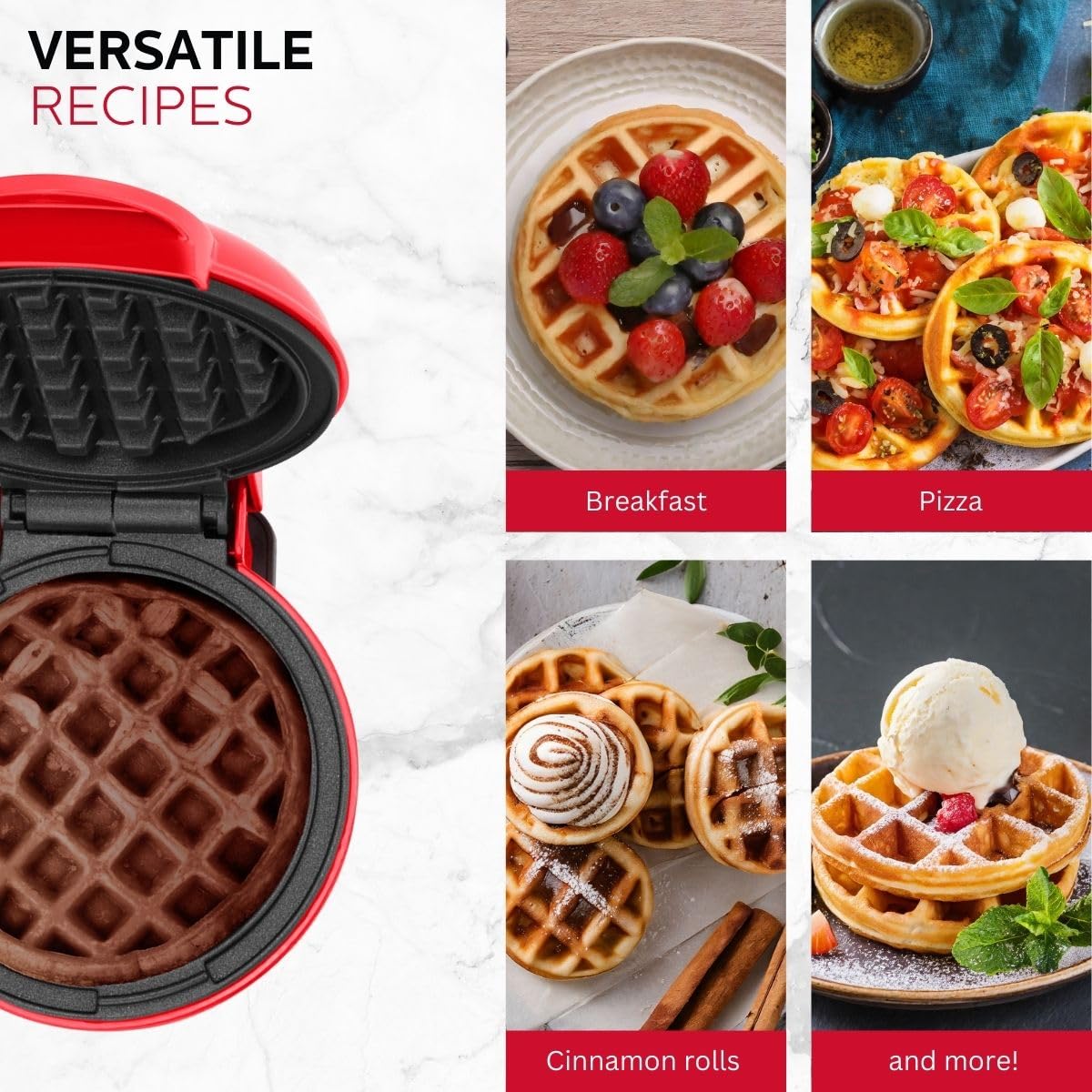 Holstein Housewares Personal Non-Stick Waffle Maker, Red - 4-inch Waffles in Minutes