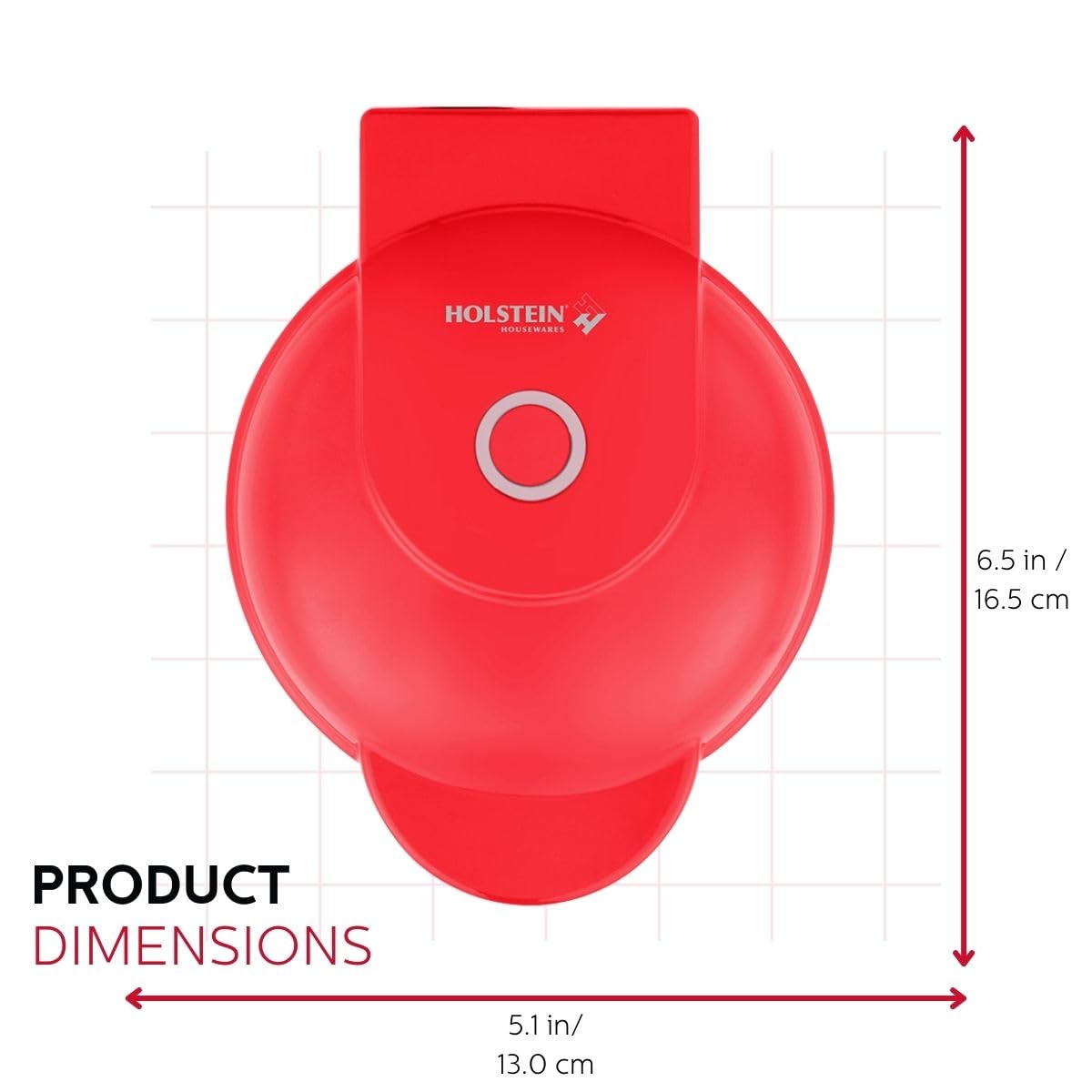 Holstein Housewares Personal Non-Stick Waffle Maker, Red - 4-inch Waffles in Minutes