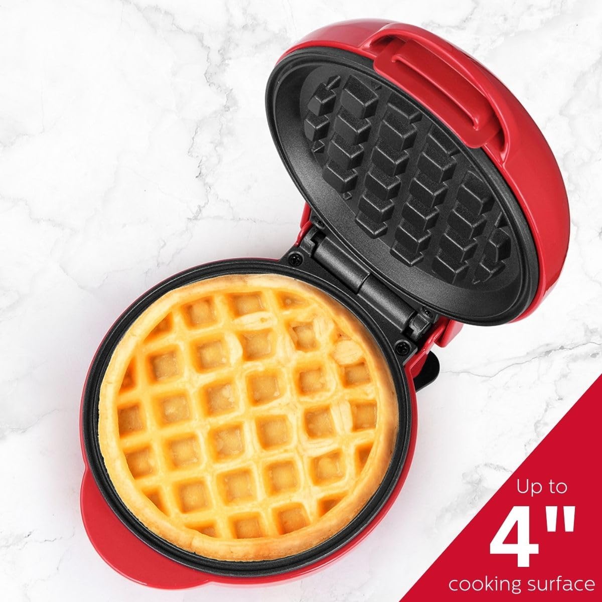 Holstein Housewares Personal Non-Stick Waffle Maker, Red - 4-inch Waffles in Minutes