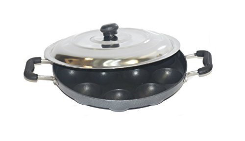 Tabakh AppamPatra Paniyaram Non Stick Appam Pan with Stainless Steel Lid, 9.5"