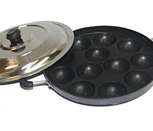 Tabakh AppamPatra Paniyaram Non Stick Appam Pan with Stainless Steel Lid, 9.5"