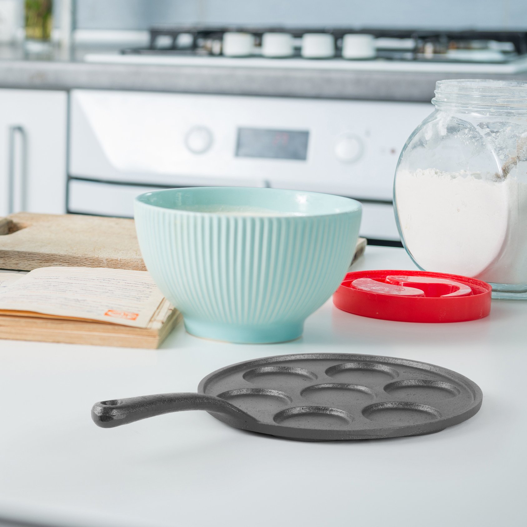 Commercial CHEF Cast Iron Pancake Pan, Silver Dollar Pancake Griddle, Easy to Clean & Heats Evenly, Makes 7 Mini Silver Dollar Pancakes