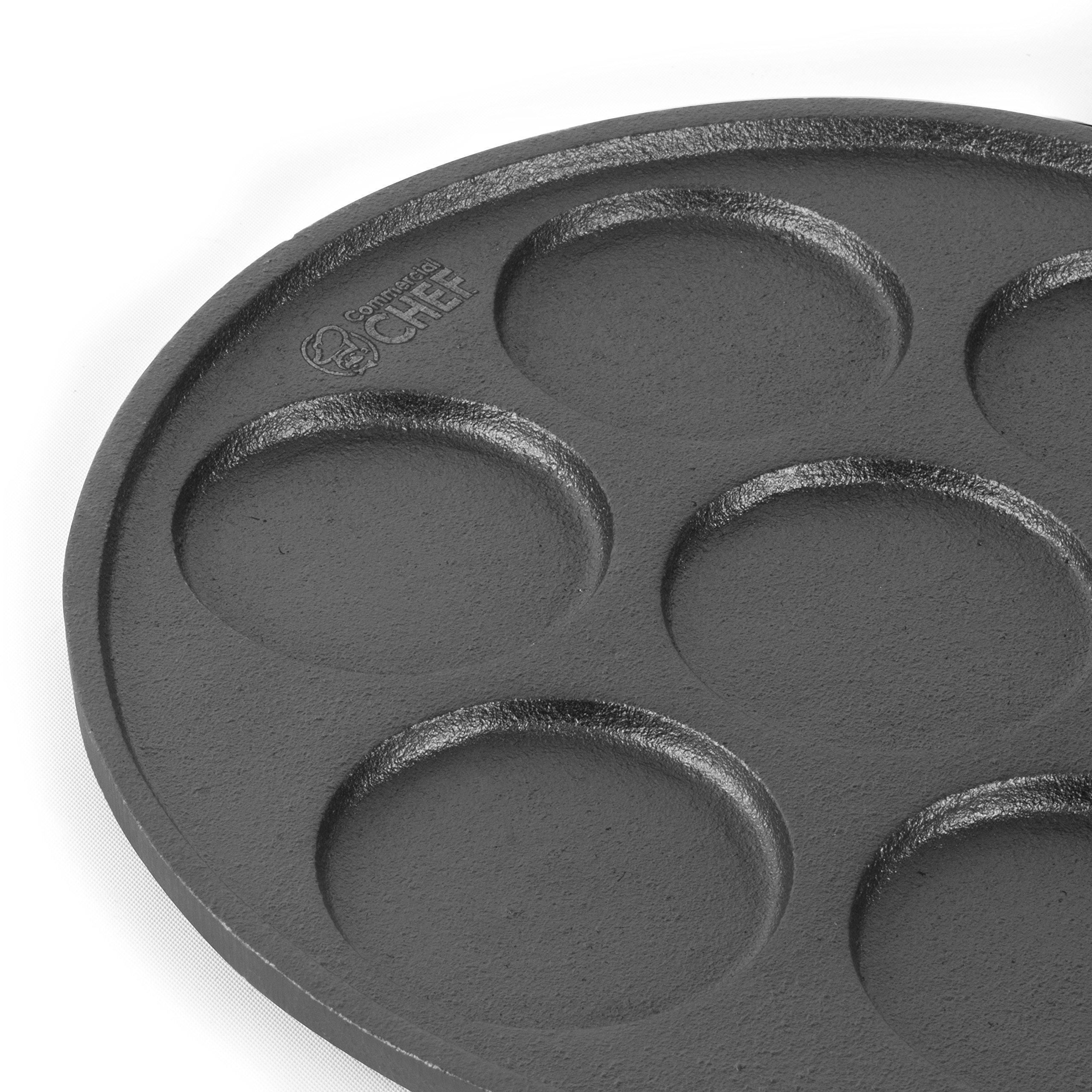 Commercial CHEF Cast Iron Pancake Pan, Silver Dollar Pancake Griddle, Easy to Clean & Heats Evenly, Makes 7 Mini Silver Dollar Pancakes