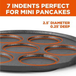 Commercial CHEF Cast Iron Pancake Pan, Silver Dollar Pancake Griddle, Easy to Clean & Heats Evenly, Makes 7 Mini Silver Dollar Pancakes