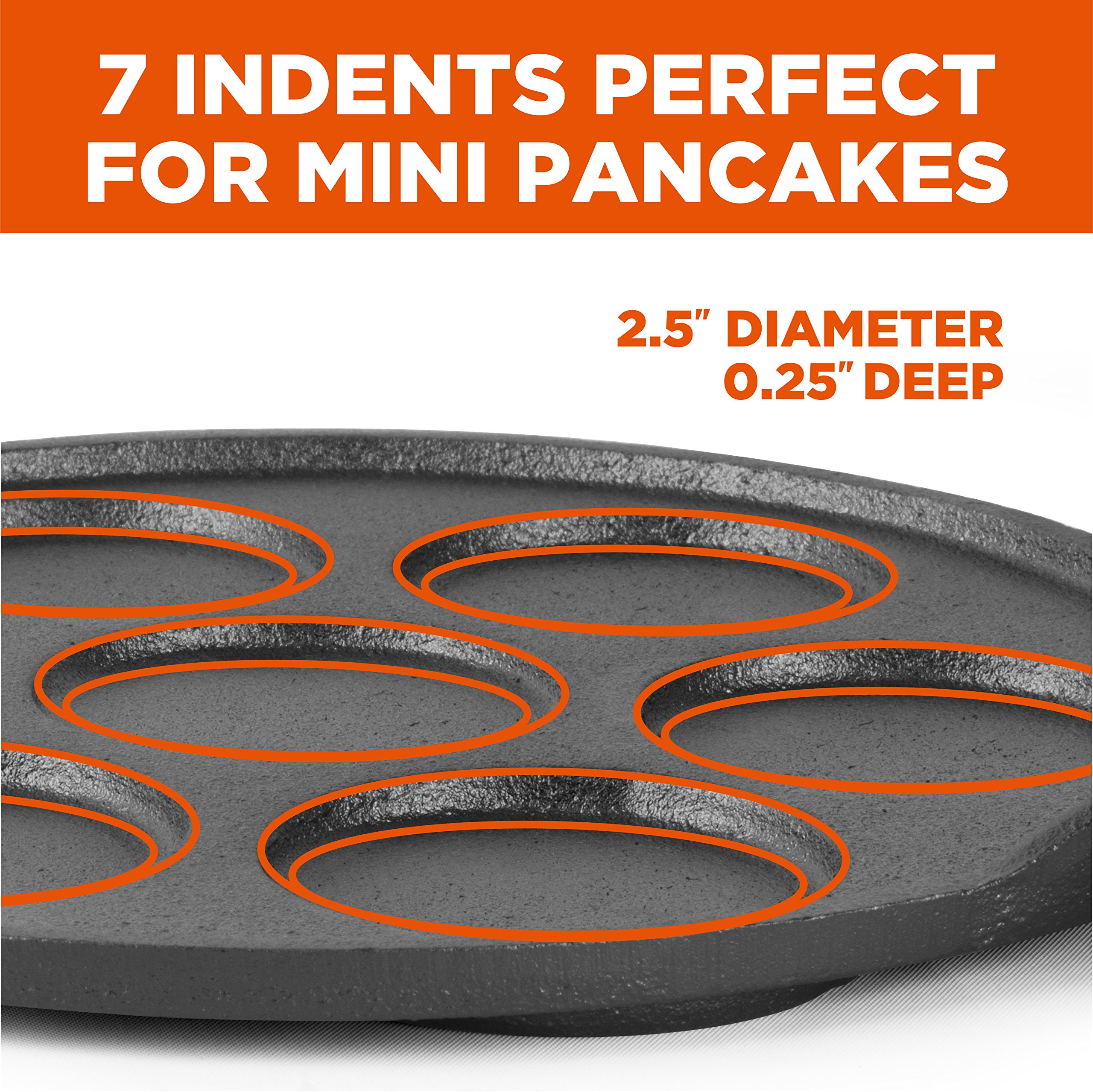 Commercial CHEF Cast Iron Pancake Pan, Silver Dollar Pancake Griddle, Easy to Clean & Heats Evenly, Makes 7 Mini Silver Dollar Pancakes