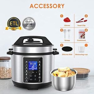 6 QT Electric Pressure Cooker, 14 One Touch Programs Electric Cooker, Slow Cooker, Rice Maker, Saute Pan, Yogurt Maker, Stainless Steel Multicooker