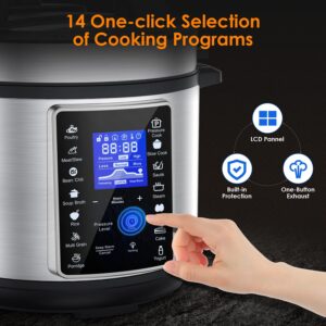 6 QT Electric Pressure Cooker, 14 One Touch Programs Electric Cooker, Slow Cooker, Rice Maker, Saute Pan, Yogurt Maker, Stainless Steel Multicooker