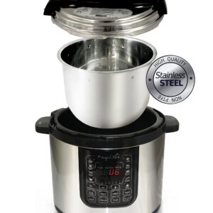 MegaChef MCPR120A 8 Quart Digital Pressure Cooker with 13 Pre-set Multi Function Features, Stainless Steel