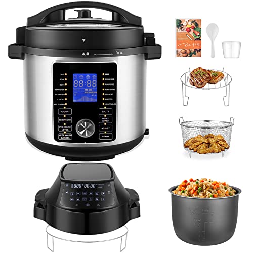 Nictemaw17-in-1 Electric Pressure Cooker, 1500W 6QT Air Fryer Electric Pressure Cooker Combo, Slow Cooker, Multi-Cooker, and More, Included Basket Rack/ Recipe Book