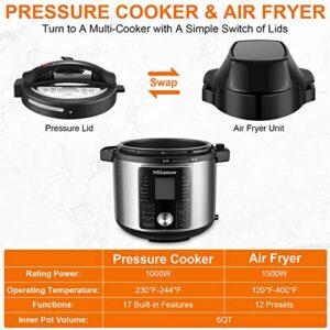 Nictemaw17-in-1 Electric Pressure Cooker, 1500W 6QT Air Fryer Electric Pressure Cooker Combo, Slow Cooker, Multi-Cooker, and More, Included Basket Rack/ Recipe Book