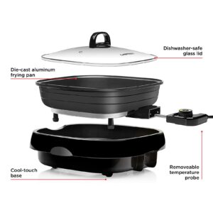 Chefman Electric Grill And Skillet Ridged Surface, Braise, Steam, Sauté, Sear, Pan Fry, Adjustable Temperature, 4.2-Quart, Black-Square