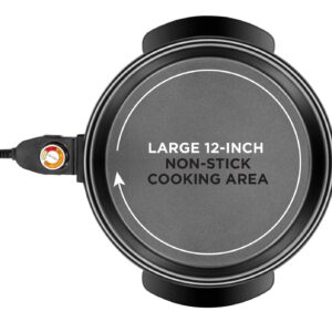 Chefman Electric Skillet - 12 Inch Round Frying Pan with Non Stick Coating, Temperature Control, Tempered Glass Lid, Cool-Touch Handles and Knob, Black