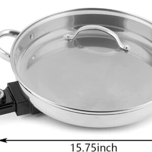 11.8-Inch Capacity Electric Skillet - for Simmer Fry Bake Steam (Silver)