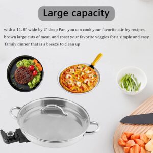 11.8-Inch Capacity Electric Skillet - for Simmer Fry Bake Steam (Silver)