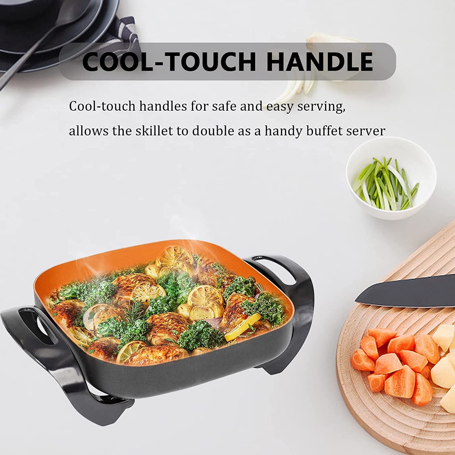 12 Inch Nonstick Electric Skillet - for Fry Bake Steam Simmer