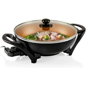 13" nonstick electric skillet - for fry bake steam simmer (5qt, copper)