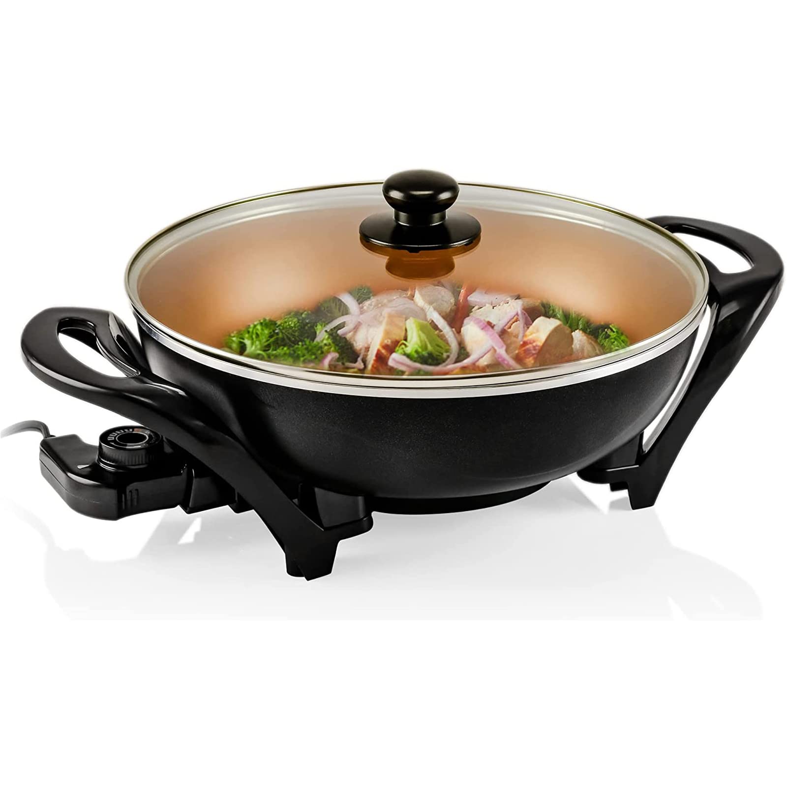 13" Nonstick Electric Skillet - for Fry Bake Steam Simmer (5Qt, Copper)