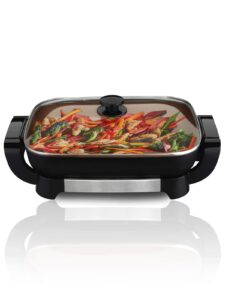 ceramic nonstick electric skillet with lids - 12”x15” removable pan, adjustable temperature & reversible design, nozaya