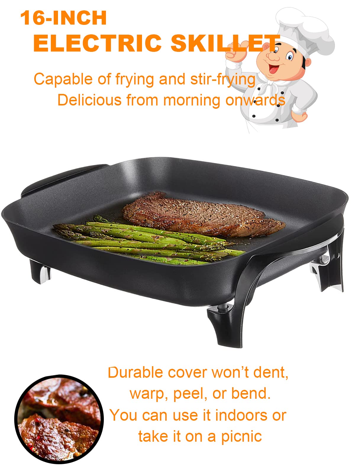 16 inch Nonstick Electric Skillet - Roasts, fries, grills, stews, bakes, and makes one-dish meals.