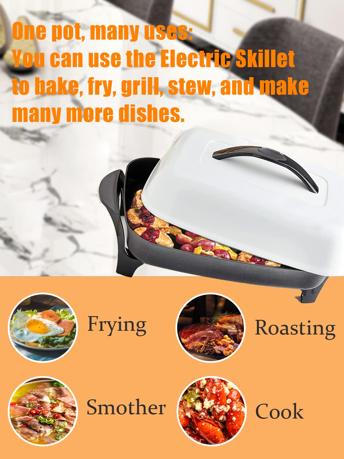 16 inch Nonstick Electric Skillet - Roasts, fries, grills, stews, bakes, and makes one-dish meals.