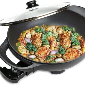 13 Inch Electric Skillet Nonstick - with Glass Lid (6Qt)