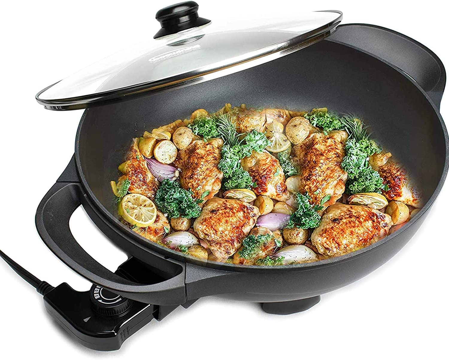 13 Inch Electric Skillet Nonstick - with Glass Lid (6Qt)