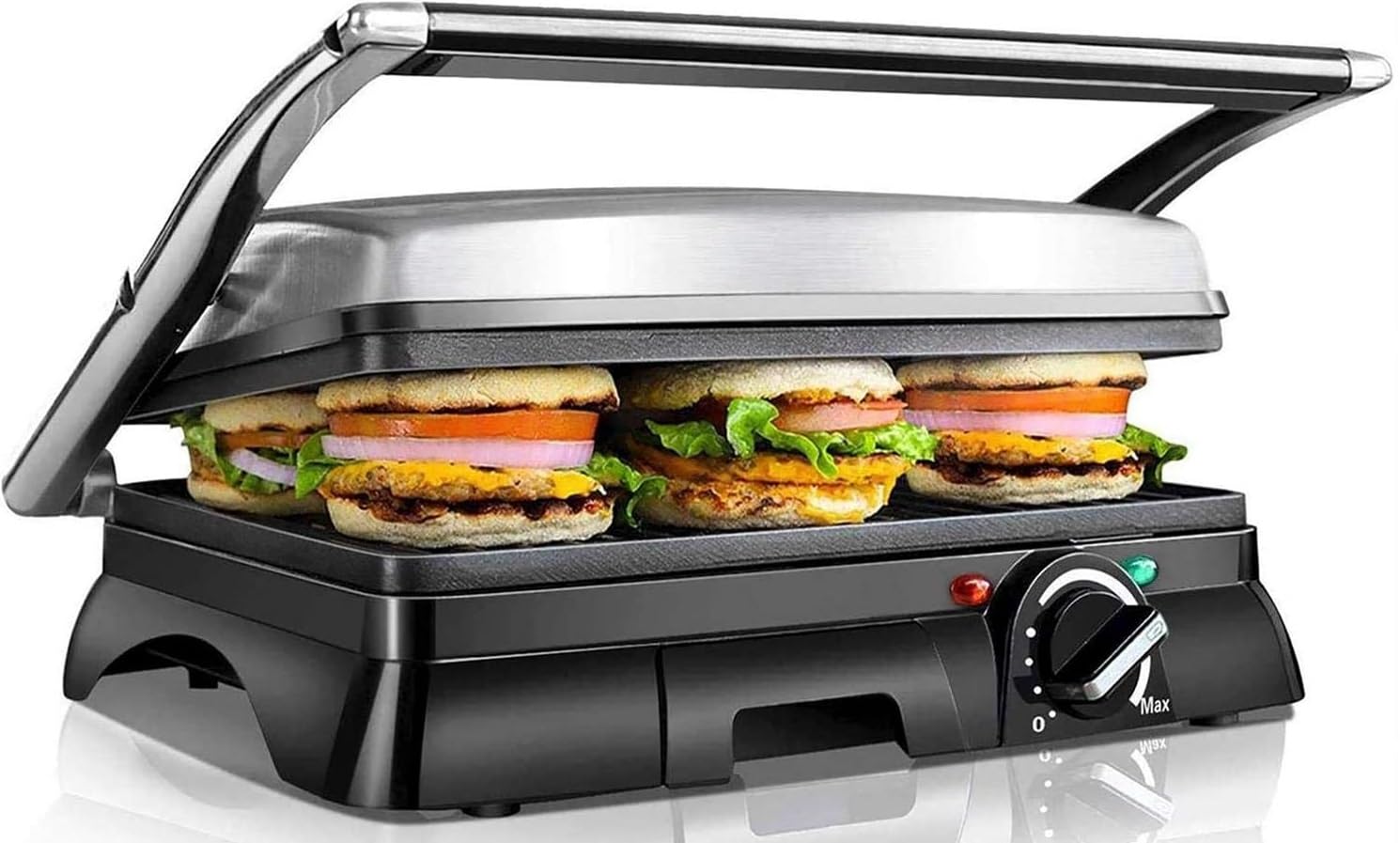 Aigostar Panini Press, 4 Slice Panini Press Grill with Temperature Control, 1400W Sandwich Maker Electric Indoor Grill with Non-Stick Plates, Opens 180 Degrees for Any Size Food, Removable Drip Tray