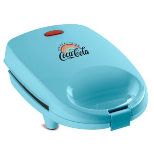 Nostalgia Coca-Cola Sandwich Maker with Beverage Cooler Bag, Non-Stick Panini Press with Lock Feature, Peace and Harmony