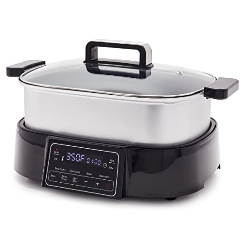 GreenPan Stainless Steel 8-in-1 Skillet Grill & Slow Cooker, Presets to Saute Steam Stir-Fry and Cook Rice, Healthy Ceramic Nonstick and Dishwasher Safe Parts, Easy-to-use LED Display