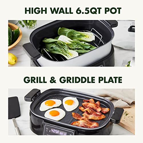 GreenPan Stainless Steel 8-in-1 Skillet Grill & Slow Cooker, Presets to Saute Steam Stir-Fry and Cook Rice, Healthy Ceramic Nonstick and Dishwasher Safe Parts, Easy-to-use LED Display