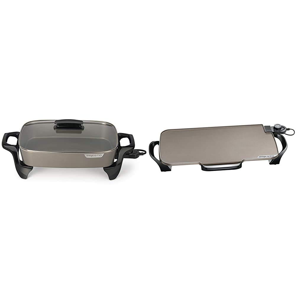 Presto Grey Ceramic 06856" Electric Skillet (16") and Presto Ceramic 22-inch 07062 Electric Griddle with removable handles, Black