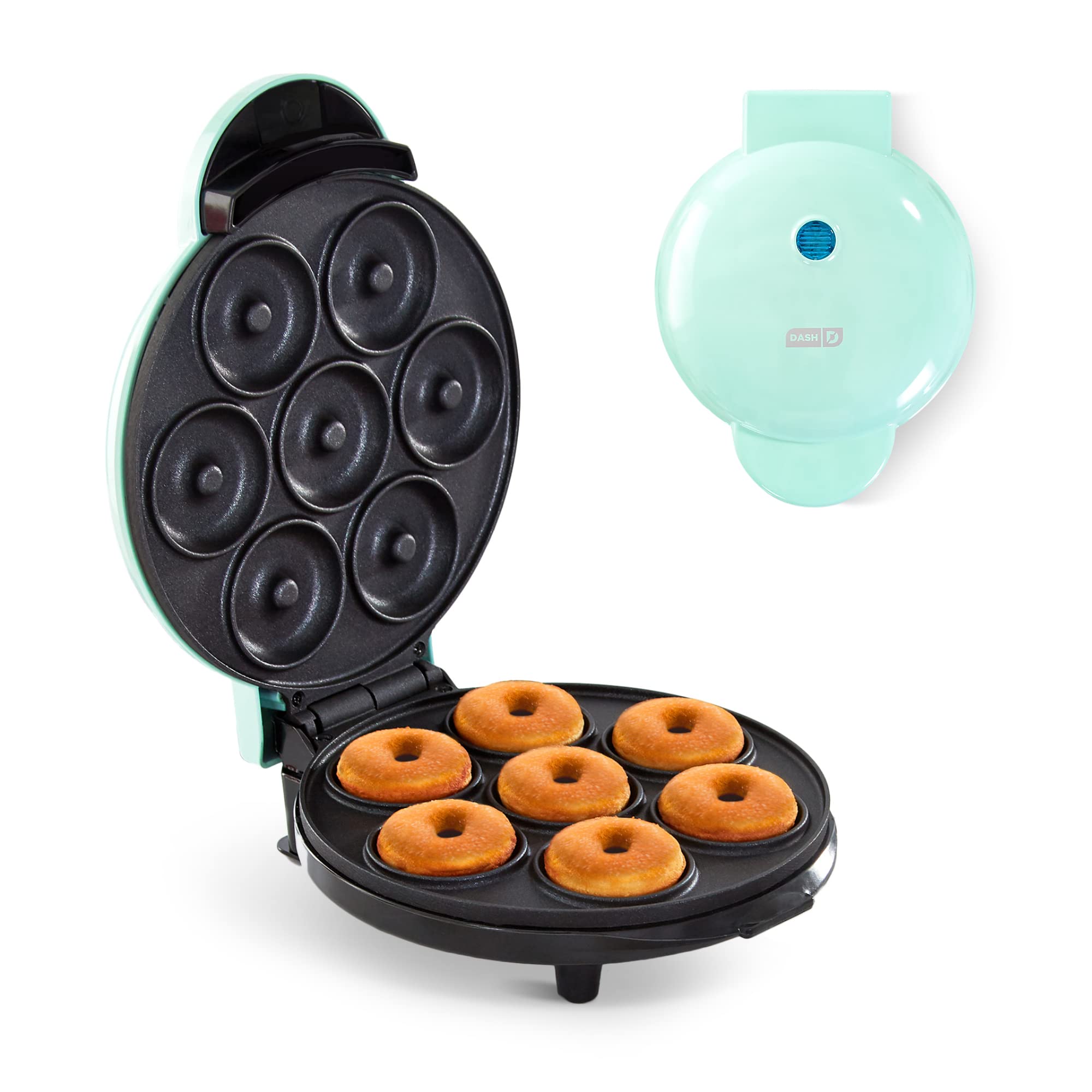 Dash Mini Donut Maker Machine for Kid-Friendly Breakfast,Snacks,Desserts & More, Makes 7 Doughnuts - Aqua & DMS001AQ Mini Maker Electric Round Griddle,with Indicator Light + Included Recipe Book, Aqua