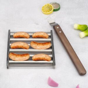 Hot Dog Roller,Dismantle The Hot Dog Rack, Sausage Grill, Wooden Handle, Stainless Steel BBQ Hot Dog Rack, Stainless Steel Hot Dog Rack