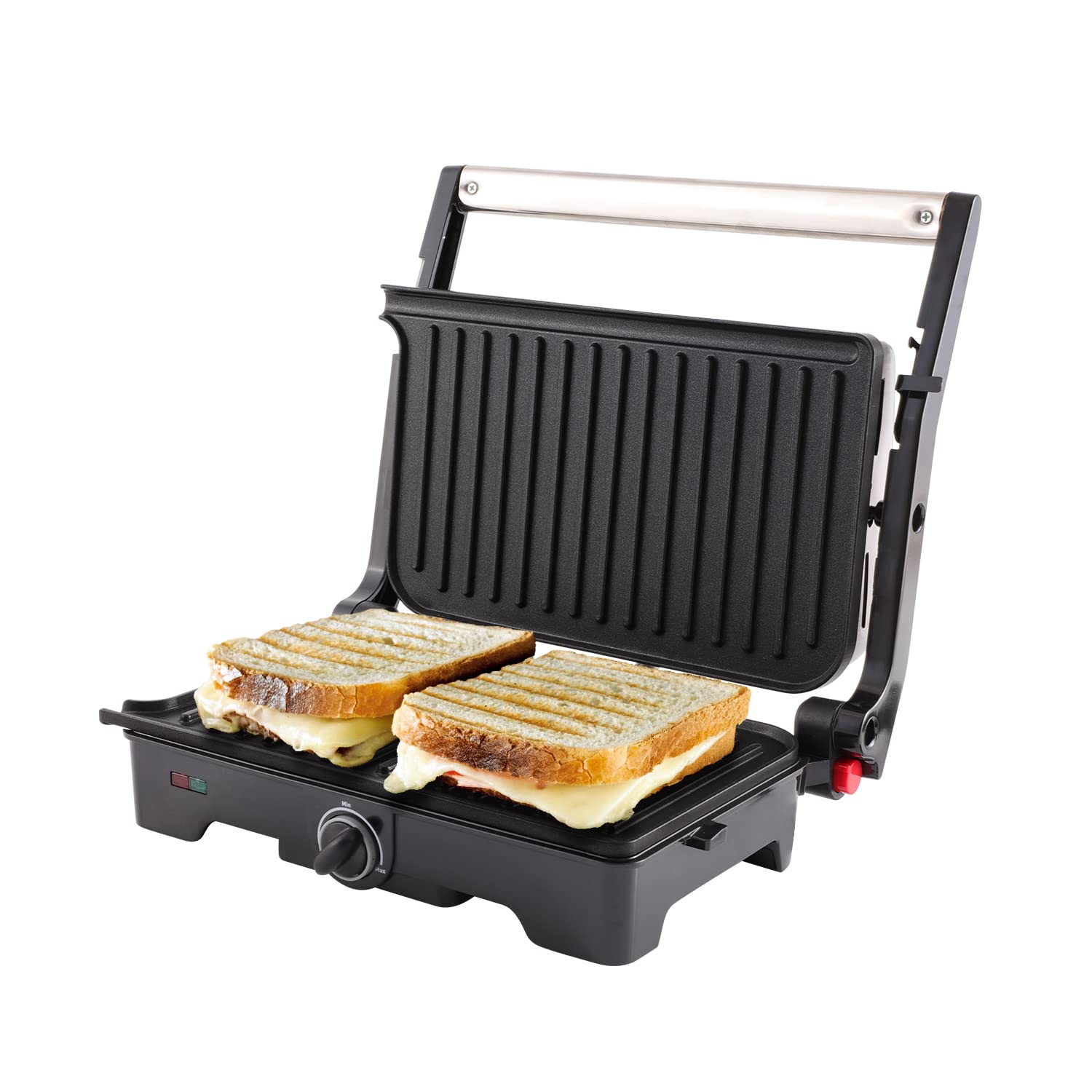 JKM Panini Press Grill, Sandwich Maker with Non-stick Plates, Opens 180 Degrees for Any Size, Indicator Lights, Electric Indoor Grill