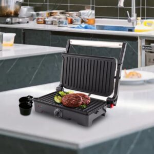 JKM Panini Press Grill, Sandwich Maker with Non-stick Plates, Opens 180 Degrees for Any Size, Indicator Lights, Electric Indoor Grill