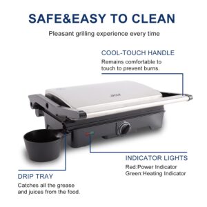 JKM Panini Press Grill, Sandwich Maker with Non-stick Plates, Opens 180 Degrees for Any Size, Indicator Lights, Electric Indoor Grill