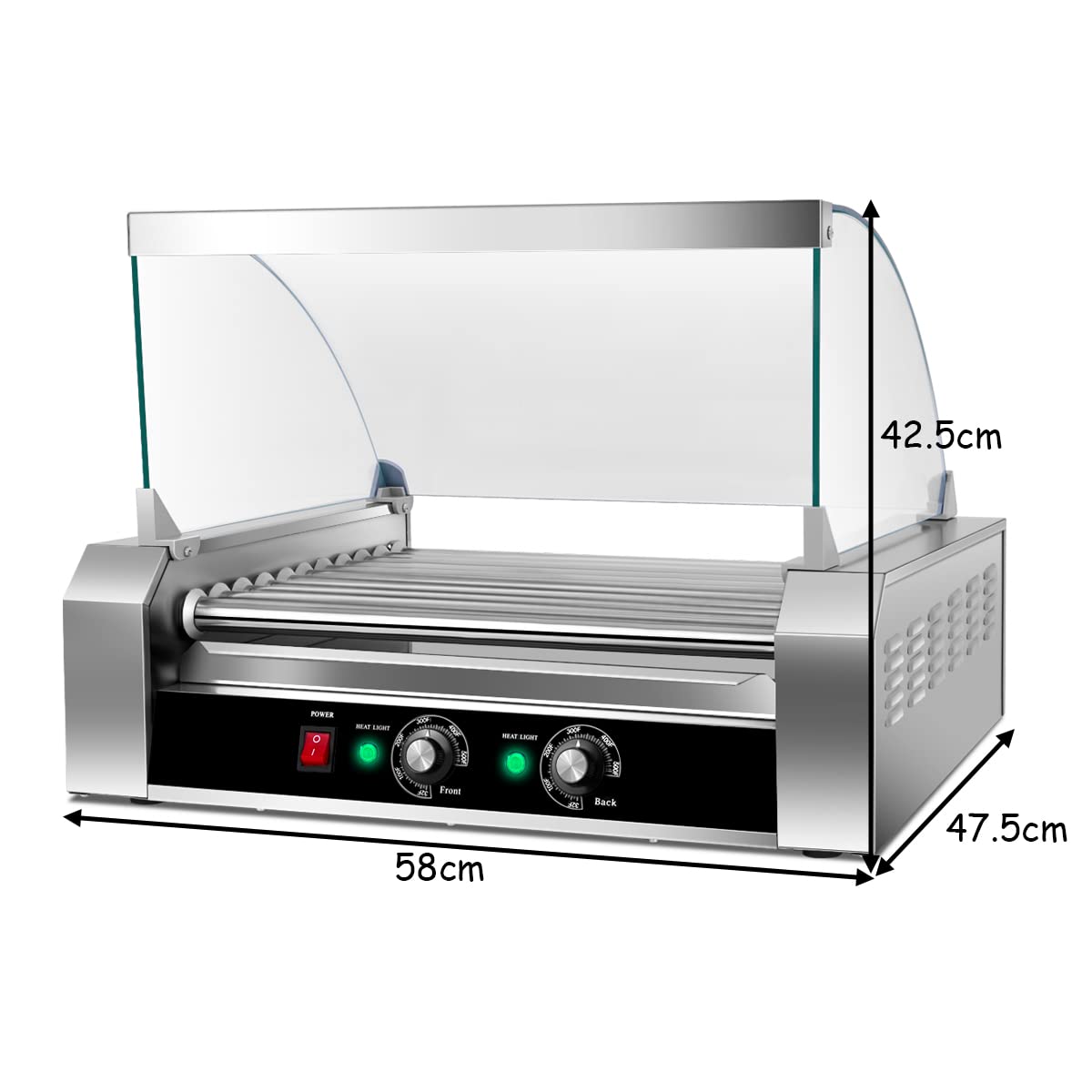 KOTEK Hot Dog Roller Machine, 30 Hot Dog and 11 Non-Stick Roller, Sausage Grill Cooker Machine with Glass Cover, Drip Tray, Dual Temperature Control for Commercial and Household Use (11 Rollers)