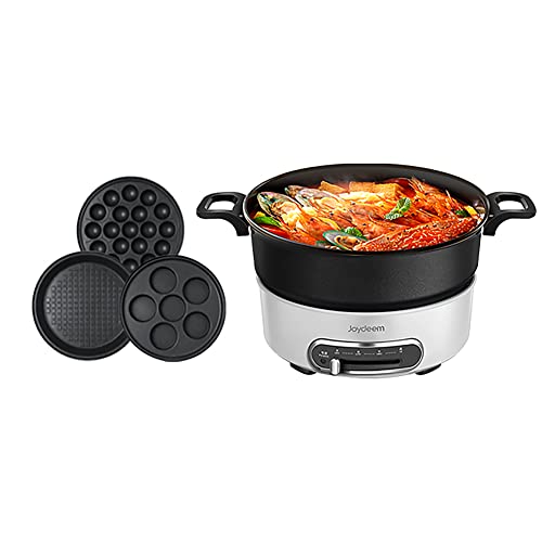 Joydeem 4 in 1 Multifunctional Cooking Pot JD-3702W, Compact Hot Plate for Hot Pot Indoor Grill and Takoyaki, Suitable for 3~5 people, Multi Temperature Control, White, 1400W