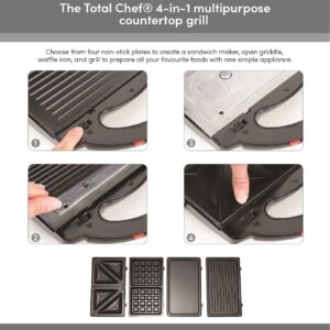 Total Chef 4-in-1 Waffle Maker, Indoor Grill, Sandwich Maker, Panini Press, Electric Griddle, Toaster, Removable Non-Stick Cast Iron Plates, Perfect for Grilled Cheese, Breakfast, Omelets