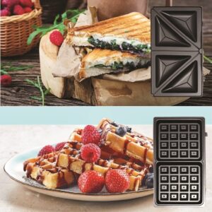 Total Chef 4-in-1 Waffle Maker, Indoor Grill, Sandwich Maker, Panini Press, Electric Griddle, Toaster, Removable Non-Stick Cast Iron Plates, Perfect for Grilled Cheese, Breakfast, Omelets