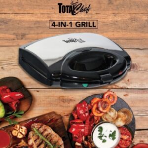 Total Chef 4-in-1 Waffle Maker, Indoor Grill, Sandwich Maker, Panini Press, Electric Griddle, Toaster, Removable Non-Stick Cast Iron Plates, Perfect for Grilled Cheese, Breakfast, Omelets