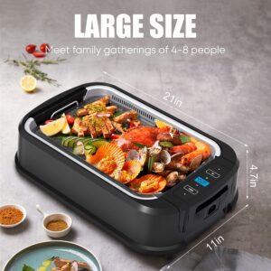 Smokeless Indoor Grill and Griddle Plates, LITIFO 1500W Electric Korean BBQ Griddle with Tempered Glass Lid, Turbo Smoke Extractor, Temperature Control and Removable Drip Tray, Black (black-2plate)