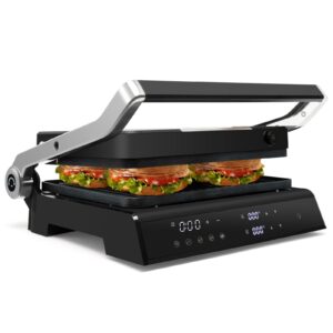 petsite panini press sandwich maker, electric grill with 2 detachable non-stick plates, independent temperature control, 4h timer, 5 auto modes & drip tray, black