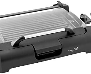 MegaChef Heavy Gauge Aluminum Reversible Indoor Grill and Griddle with Removable Glass Lid, 15" by 11", Black