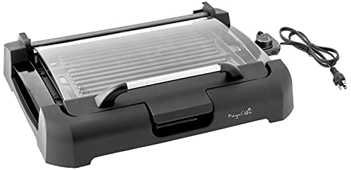 MegaChef Heavy Gauge Aluminum Reversible Indoor Grill and Griddle with Removable Glass Lid, 15" by 11", Black