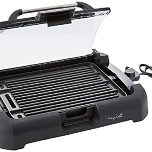 MegaChef Heavy Gauge Aluminum Reversible Indoor Grill and Griddle with Removable Glass Lid, 15" by 11", Black